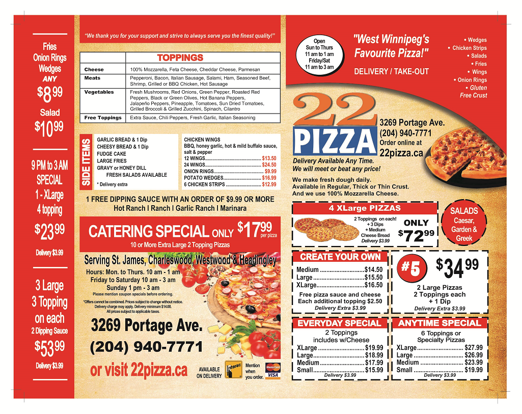 22 Pizza 222 Menu - 3269 Portage Ave - 204-940-7771 -Winnipeg